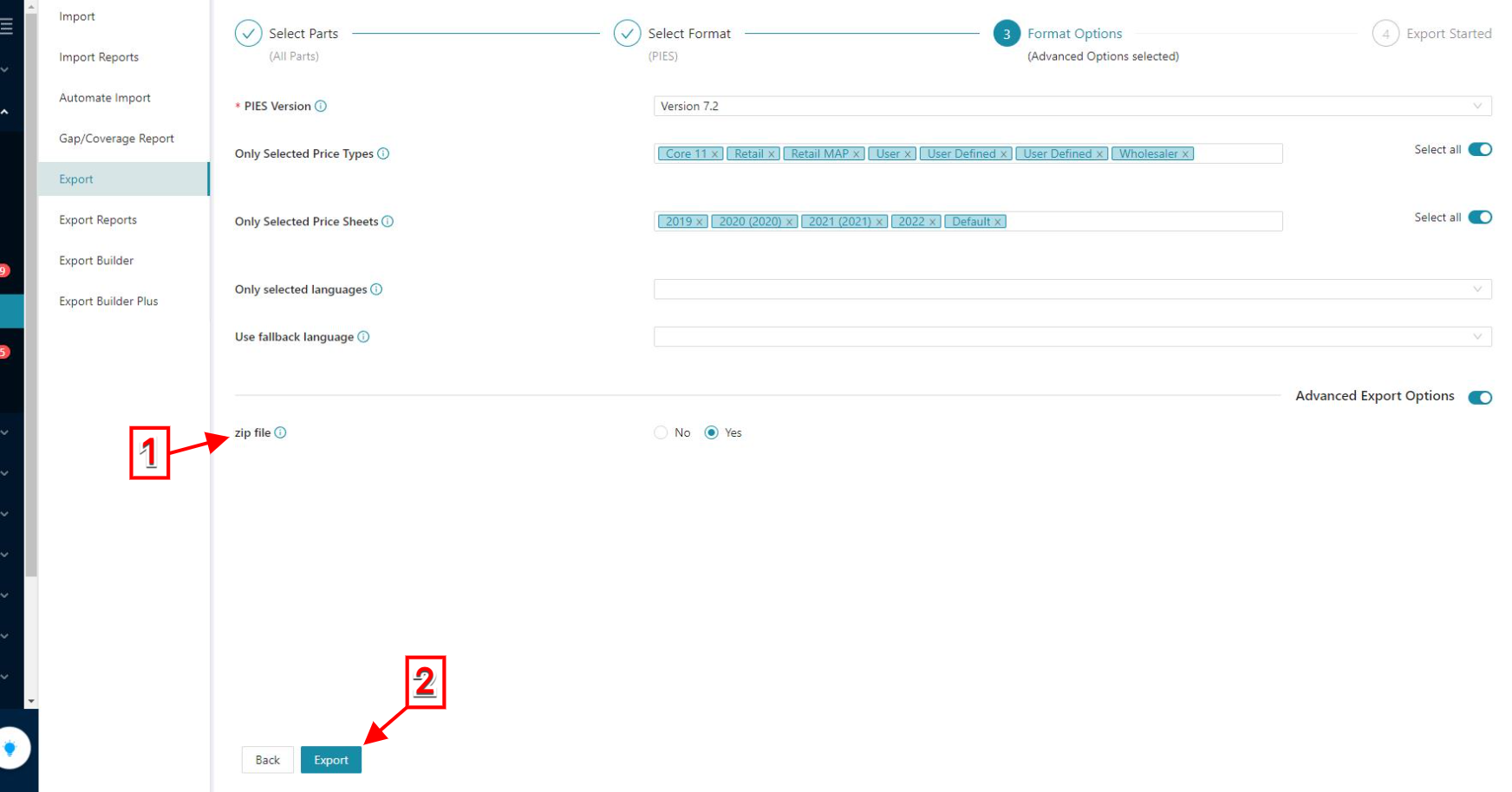 Advanced Export Options